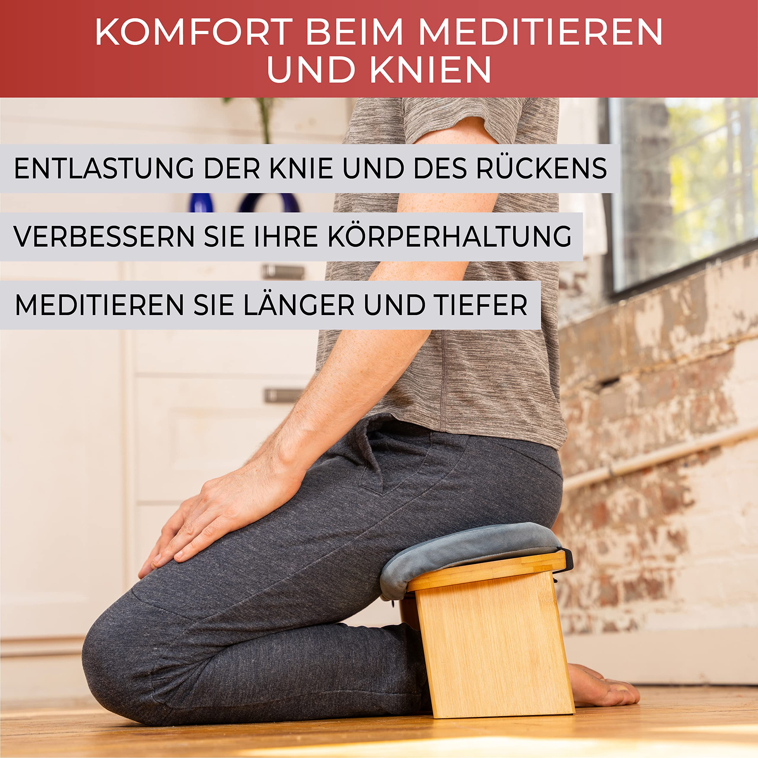Florensi Meditation Bench - Bamboo, Foldable & Ergonomic Meditation Stool - Sturdy Prayer Bench with Meditation Cushion, Comfortable for Kneeling or Sitting - Perfect for Deeper & Longer Meditation