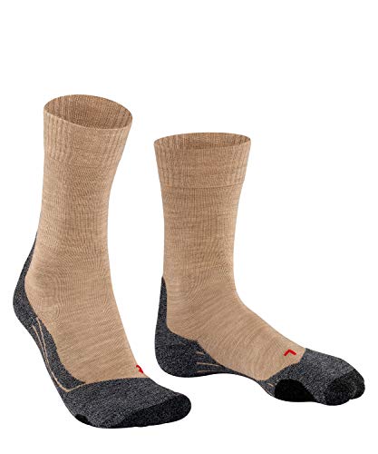 FALKE Men's TK2 Explore Hiking Socks, Mid Calf, Medium Padding, Athletic Sock, Breathable Quick Dry, Merino Wool, Beige (Nature Melange 4100), 6.5-8.5, 1 Pair