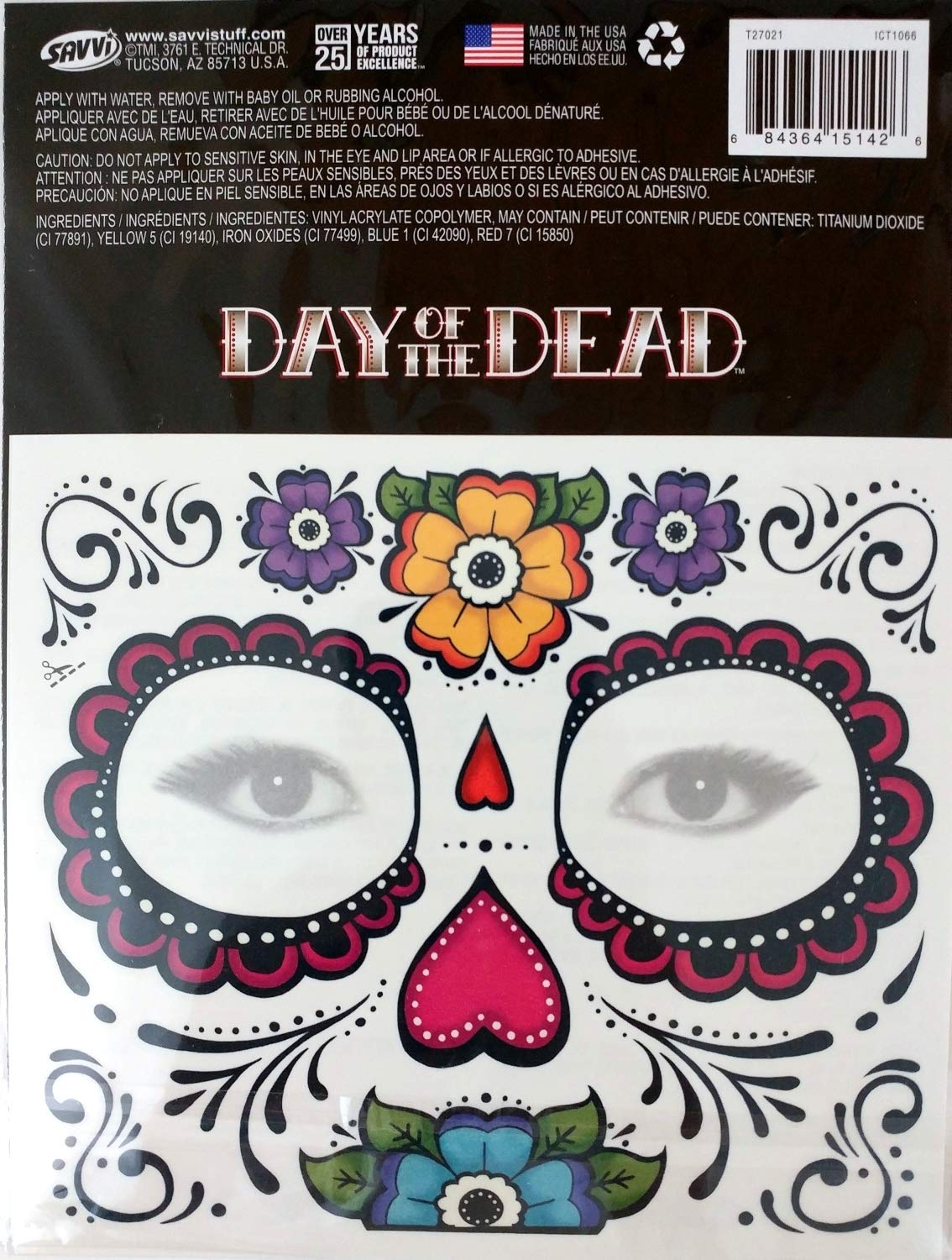 Floral Day of the Dead Sugar Skull Temporary Face Tattoo Kit