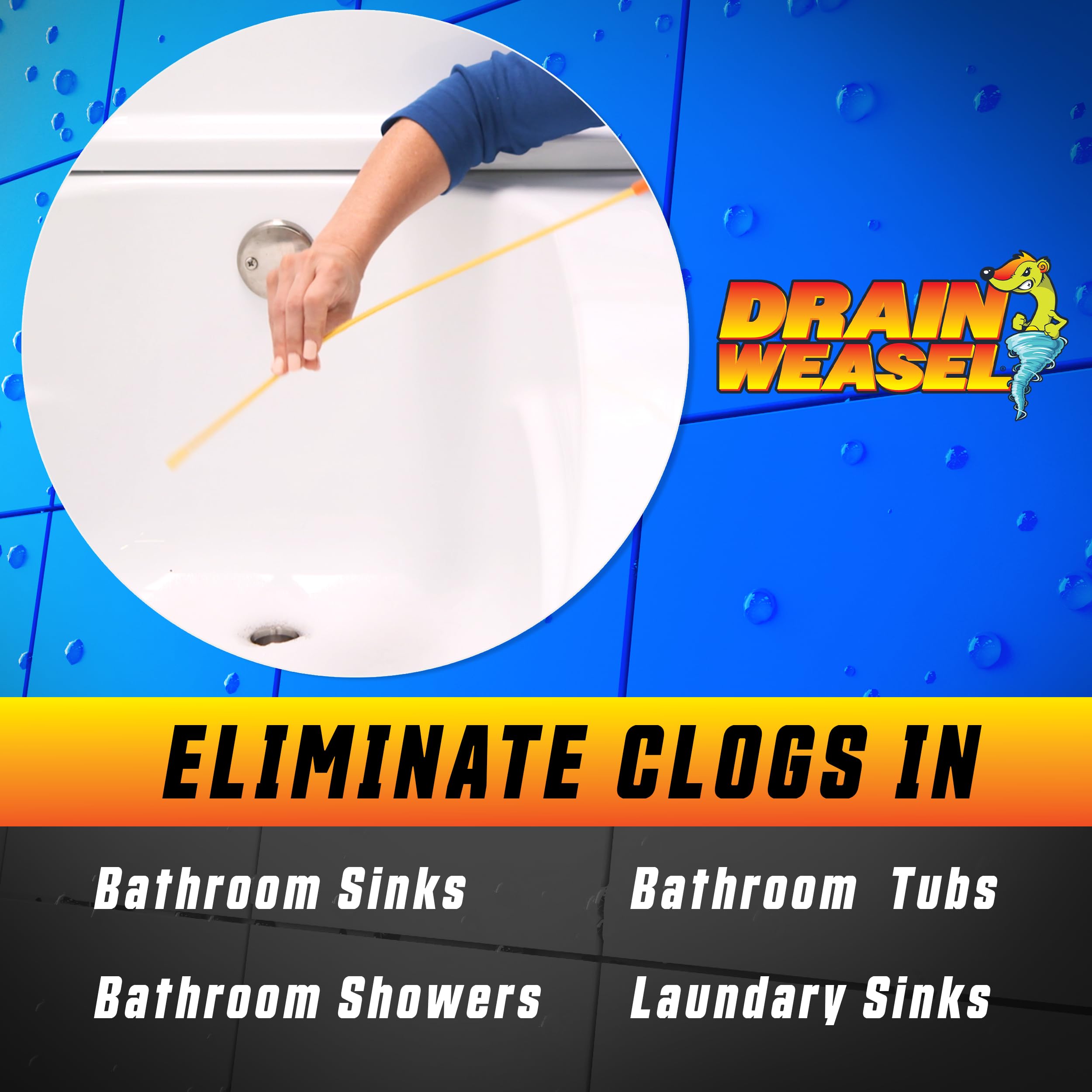 FlexiSnake Drain Weasel Sink Snake Hair Clog Remover Tool Kit, Sink, Pipe, Bathroom, Bathtub Drain Cleaner, 18-inch Long, Flexible, Made in The USA, 1 Wand and Removable Handle