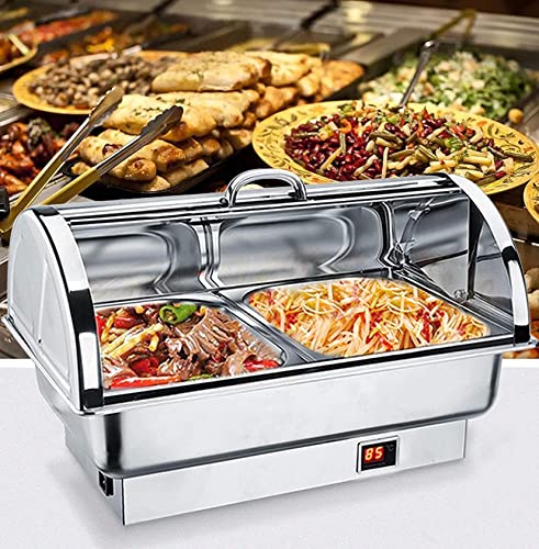 Food Warmer, Chafing Dish Stainless Steel Chafing Dishes, 9L Buffet Server, Catering Food Warmers with 90° Half Clamshell for Parties, Buffets, Adjustable Temperature (1/2 Size Foo