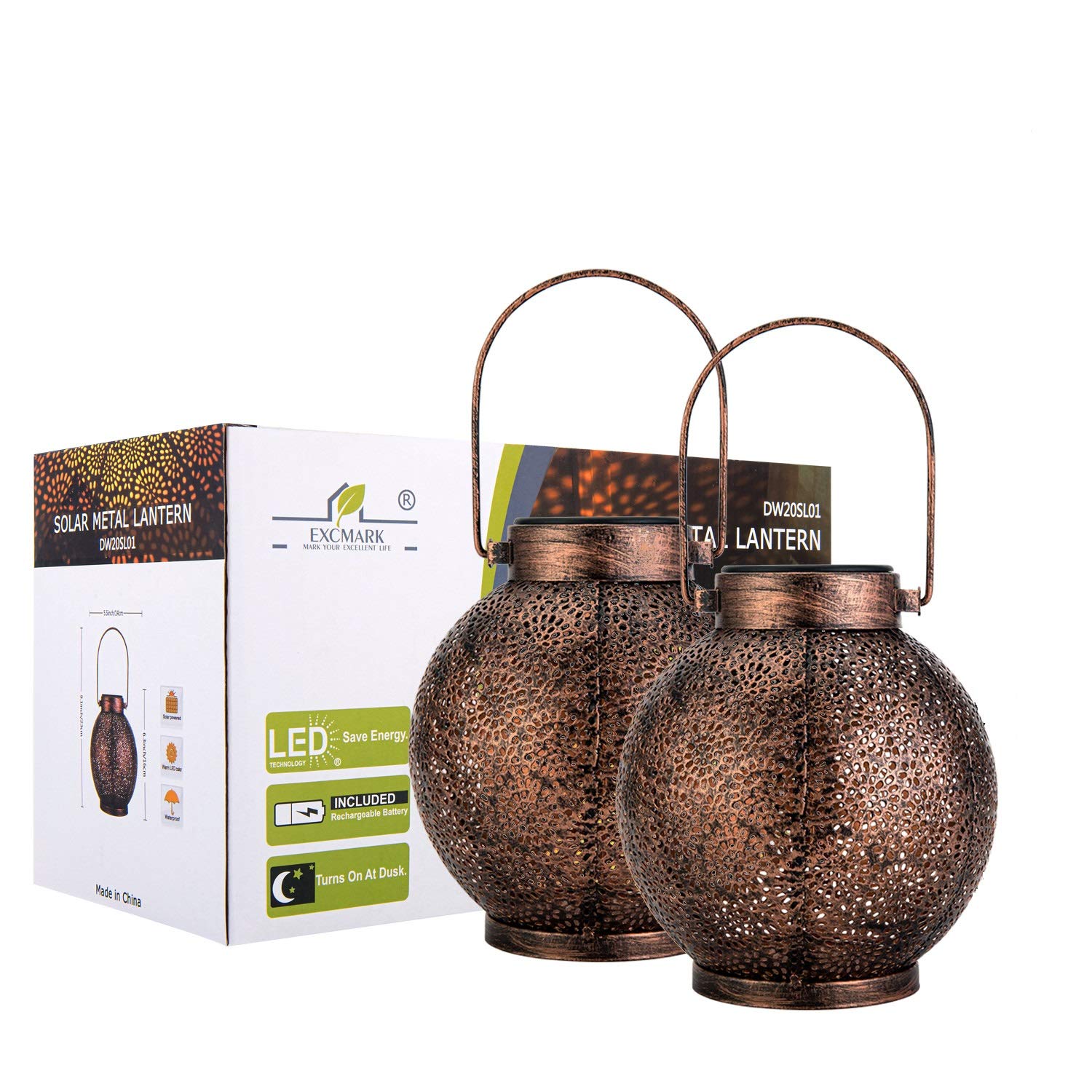 EXCMARK 2 Pack Solar Lanterns Outdoor Hanging Lights Decorative, Solar Outdoor Decorations for Patio Garden Yard Porch and Tabletop.