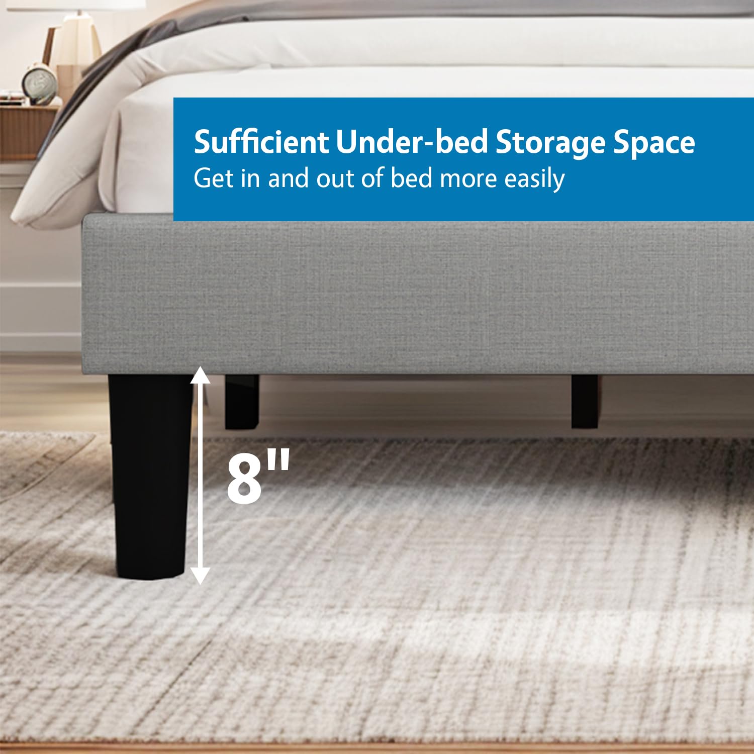 Fangflower Full-size Platform Bed Frame with Fabric Wingback Headboard/Upholstered Headboard/12 Solid Wooden Slats/No Box Spring Needed, Non-Slip and Noise-Free,Light Gray