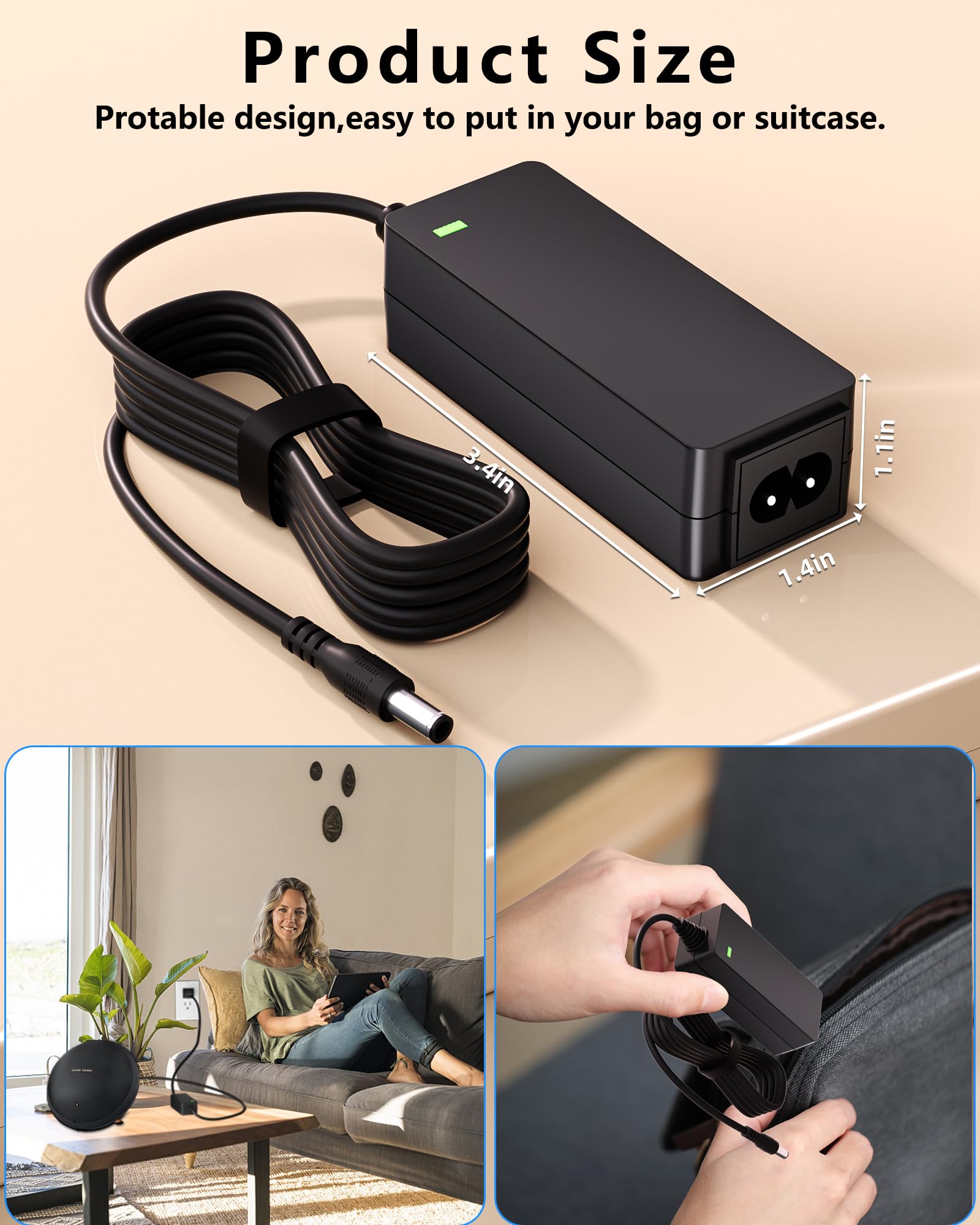 for Harman Kardon Charger Onyx Studio 7 6 5 4 3 2 1 Wireless Bluetooth Speaker Replacement Harmon Kardon Charger 19V AC Power Cord Supply【10 FT】 VHBW