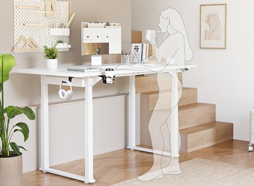 FEZIBO Standing Desk 4 Legs with Dual Motors, 63x29 Electric Standing Desk Adjustable Height with Strong stability, Stand up Desk with Whole-Piece Tabletop, White(2 Packeges)