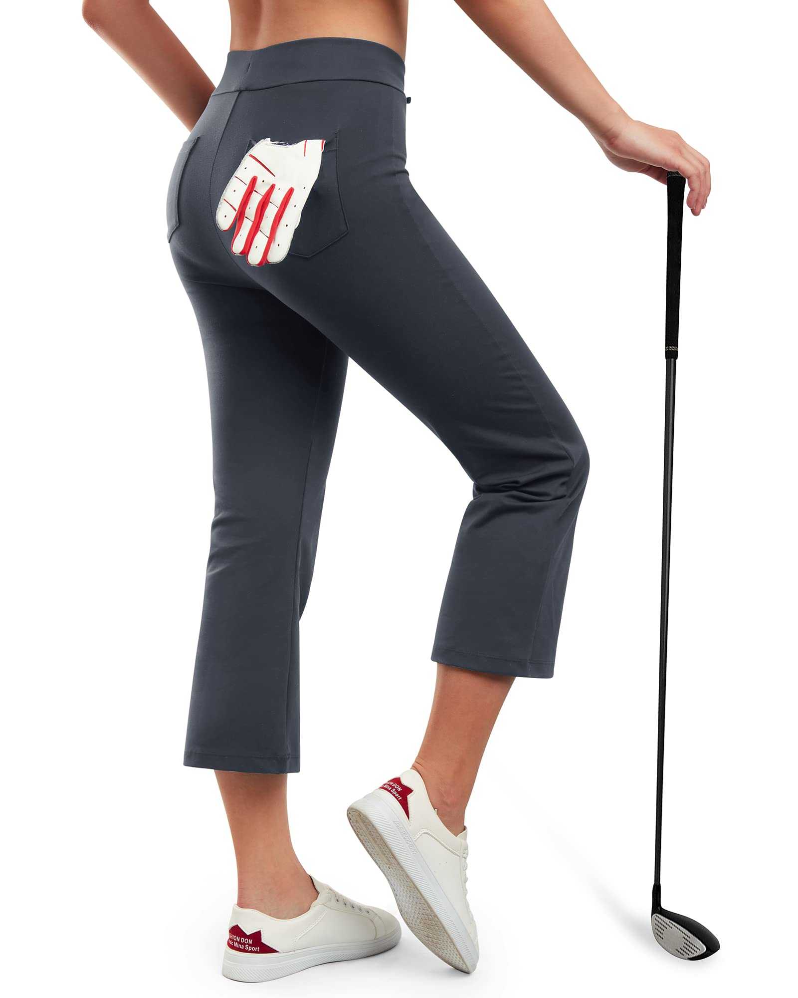G4Free Womens Capri Golf Pants Bootcut with Pockets High Waisted Bootleg Casual Work Yoga Pants (Black,XL)