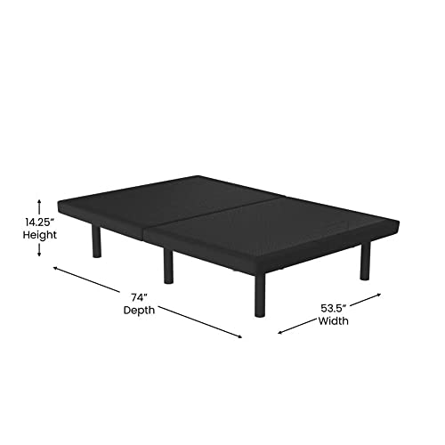 Flash Furniture Selene Adjustable Bed Base-Black Anti-Skid Upholstery-Height Adjustable Legs-Programmable Wireless Remote-Independent Head/Foot Incline-Full