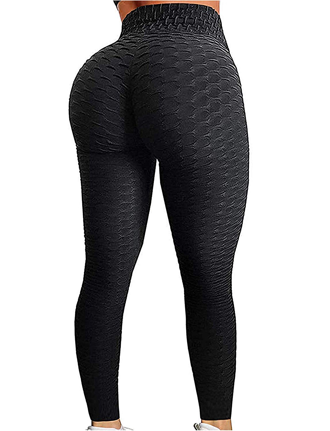 FITTOO Women's High Waist Yoga Pants Tummy Control Scrunched Booty Leggings Workout Running Butt Lift Textured Tights Dark Grey X-Large