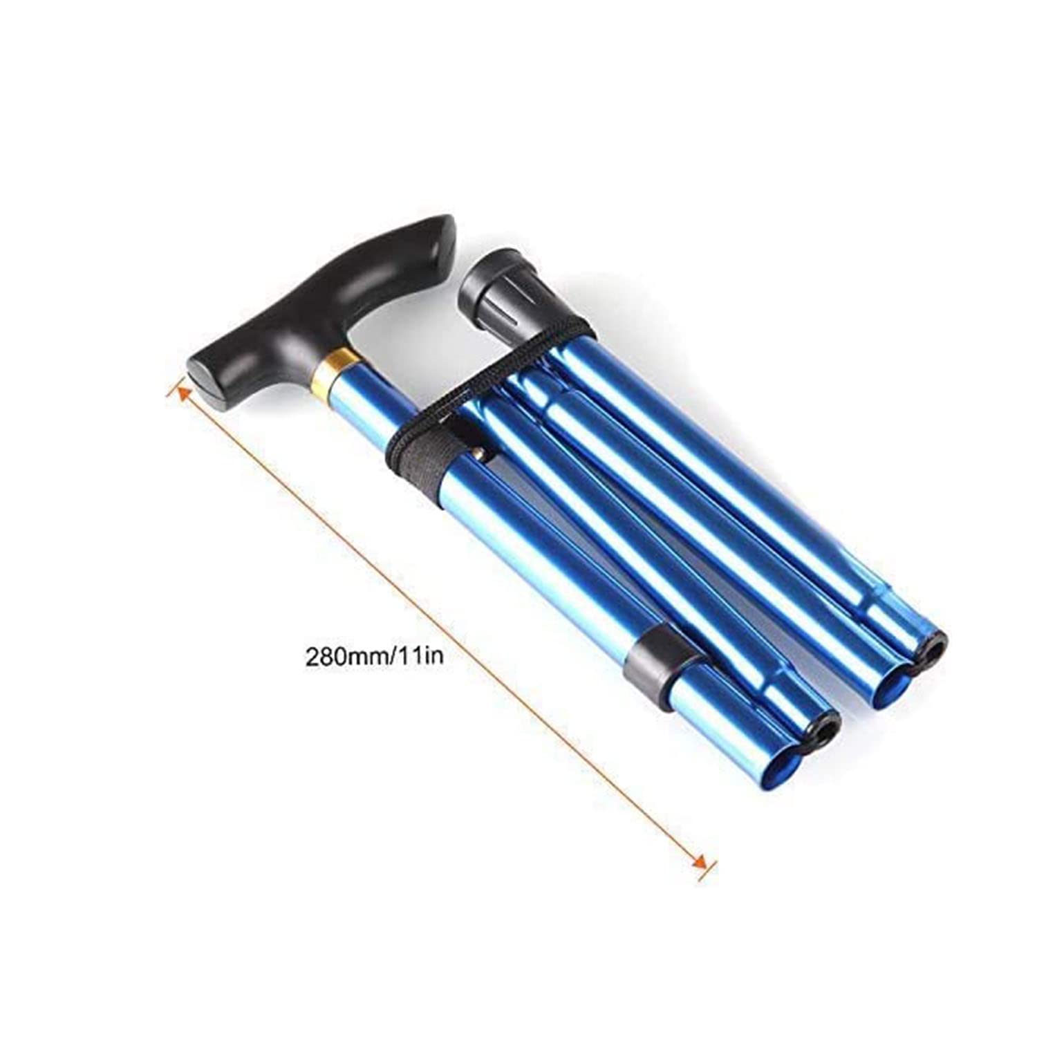 Folding Walking Stick, 32~36 Inch Adjustable Cane Aluminum Metal Collapsible Ergonomic Handle Lightweight Quick Locks Trail Poles for Hiking Trekking Travel (Blue)