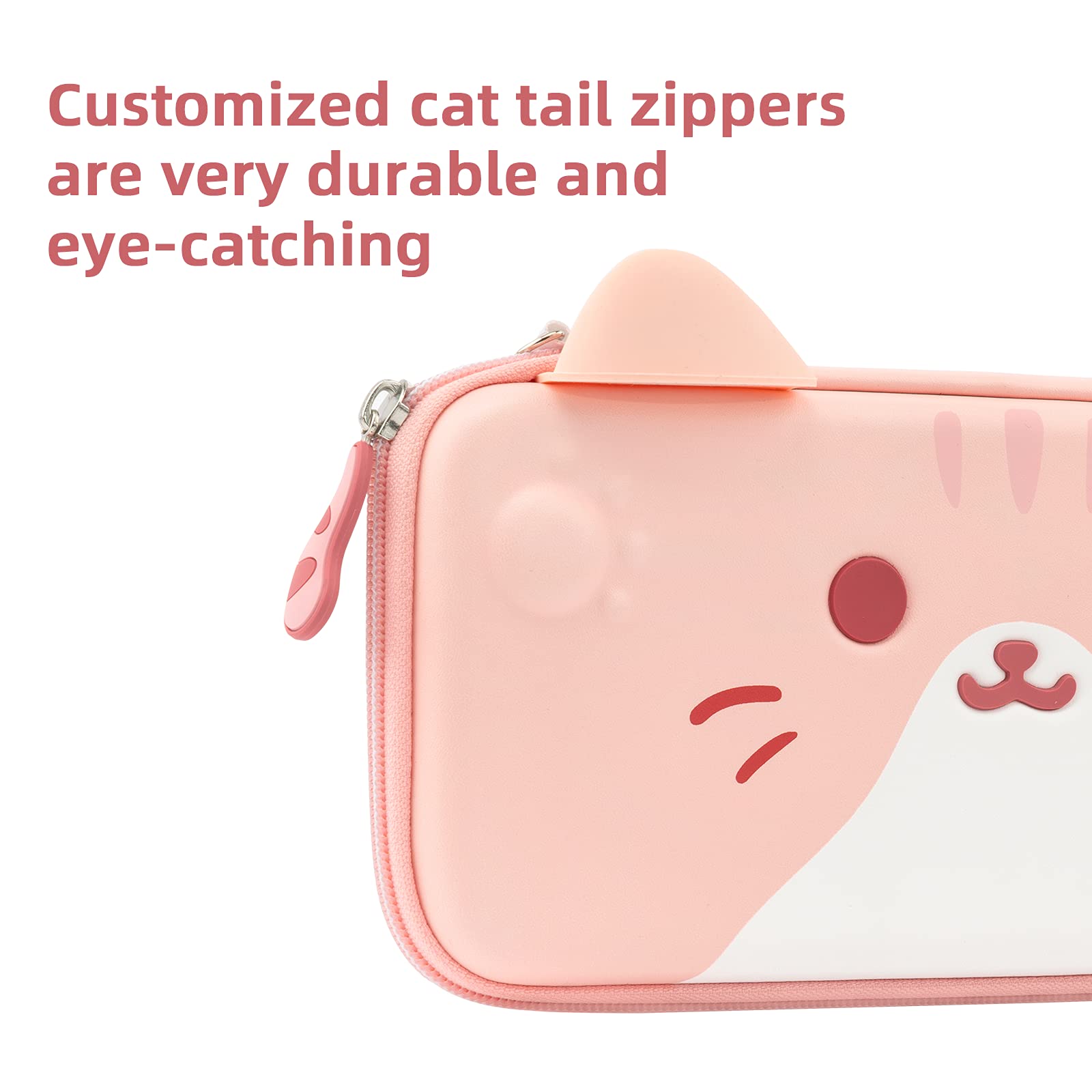 GeekShare Cat Ears Carry Case Compatible with Nintendo Switch/Switch OLED - Portable Hardshell Slim Travel Carrying Case fit Switch Console & Game Accessories (Pink, Small)