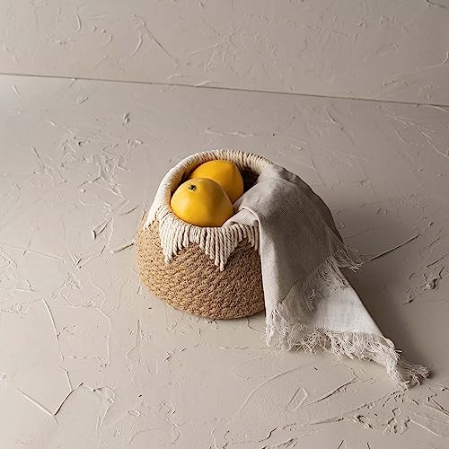 Foreside Home & Garden Woven Tapered Basket Jute & White Cotton Rope
