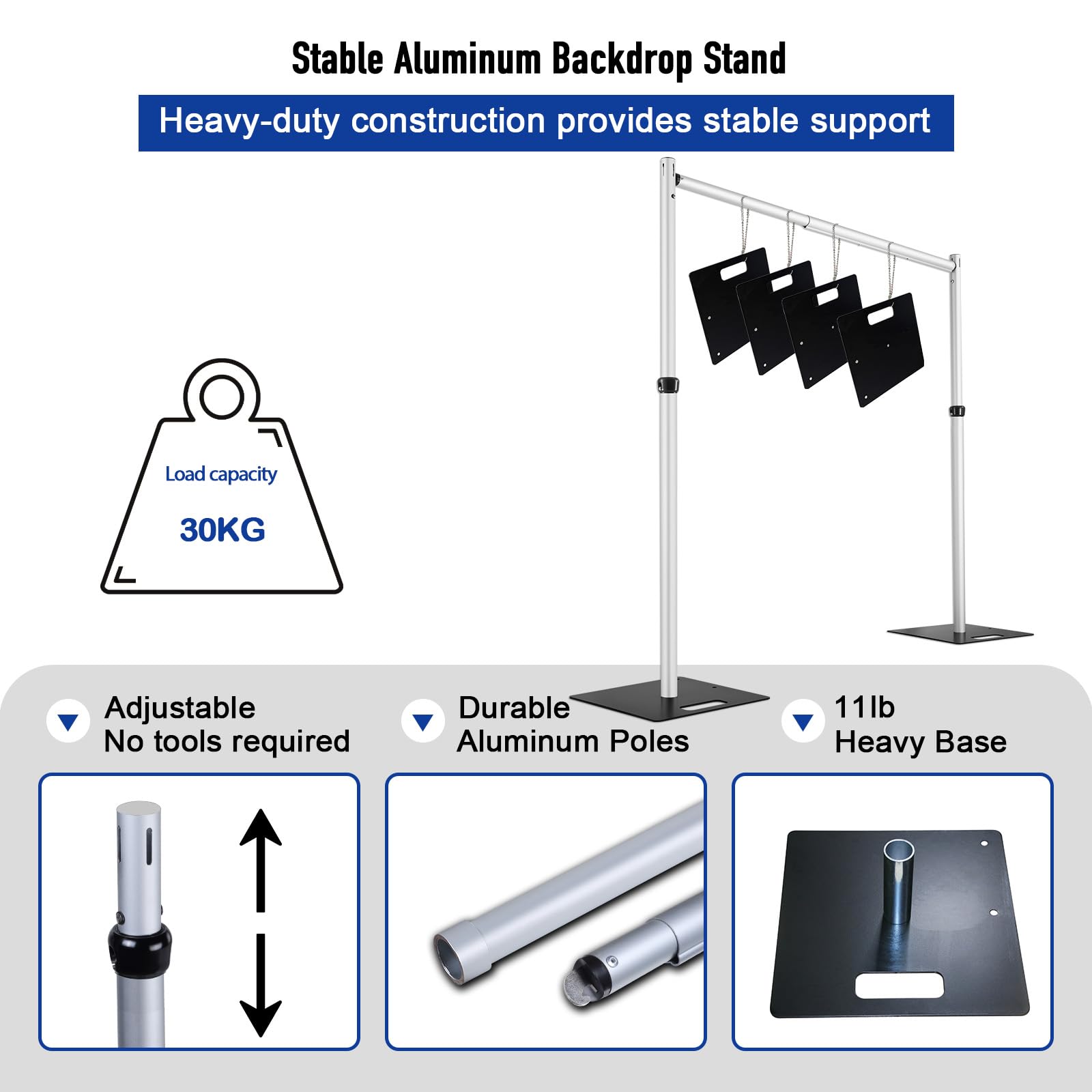 Hecis, Portable Pipe and Drape Backdrop Stand with Crossbar, Adjustable Backdrop Kit for Event, Party, Trade Shows and Wedding Decor, 10FTX20FT Backdrop Frame