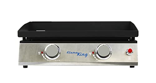 Flame King YSNFM-HT-120DB Double Burner Flat Top Outdoor BBQ Grill, Portable Propane Gas Griddle for Camping and Tailgating, 22 inches, Black