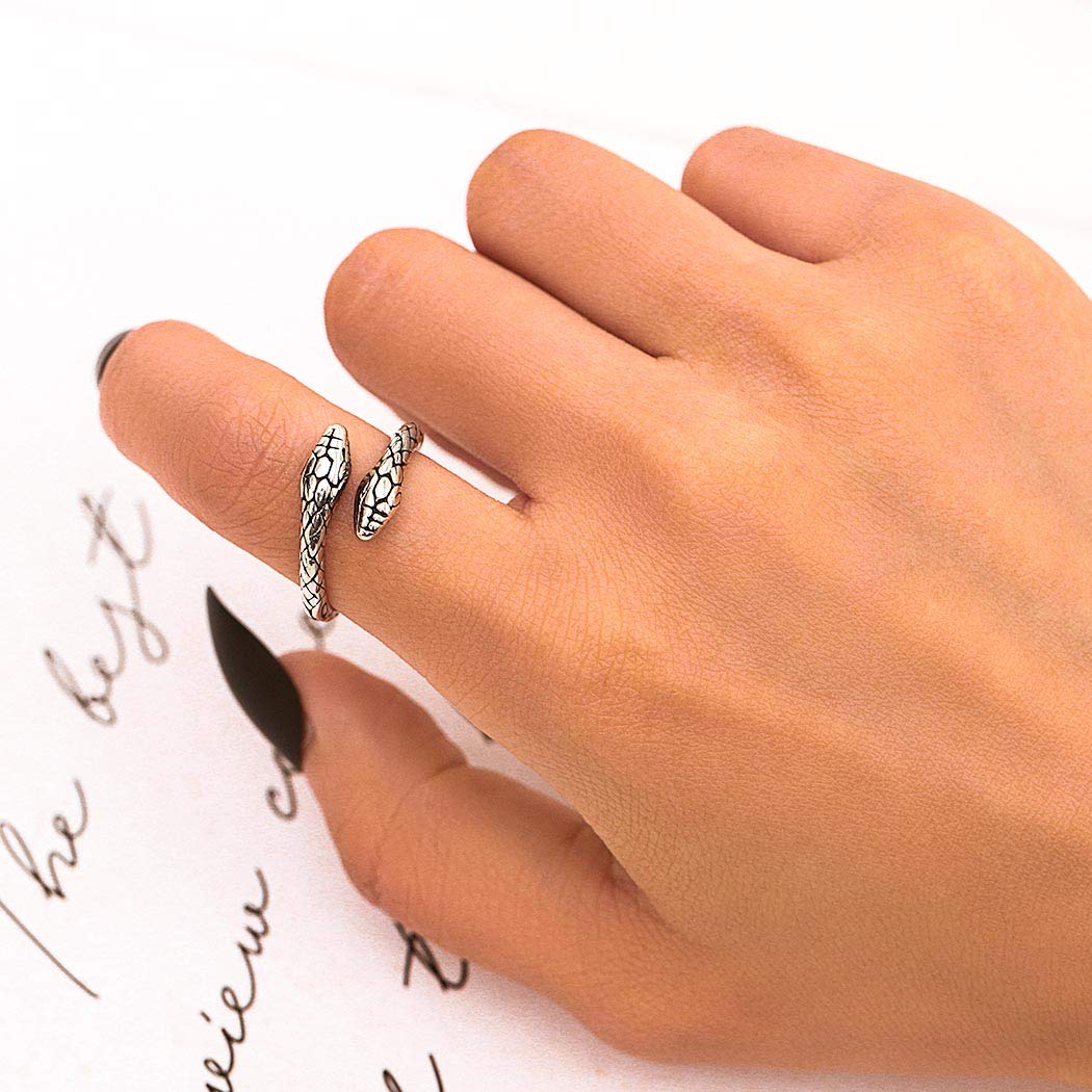 Fstrend Vintage Band Ring Silver Snake Women's Statement Ring Retro Open Stainless Steel Adjustable Rings Jewelry for Women and Girls