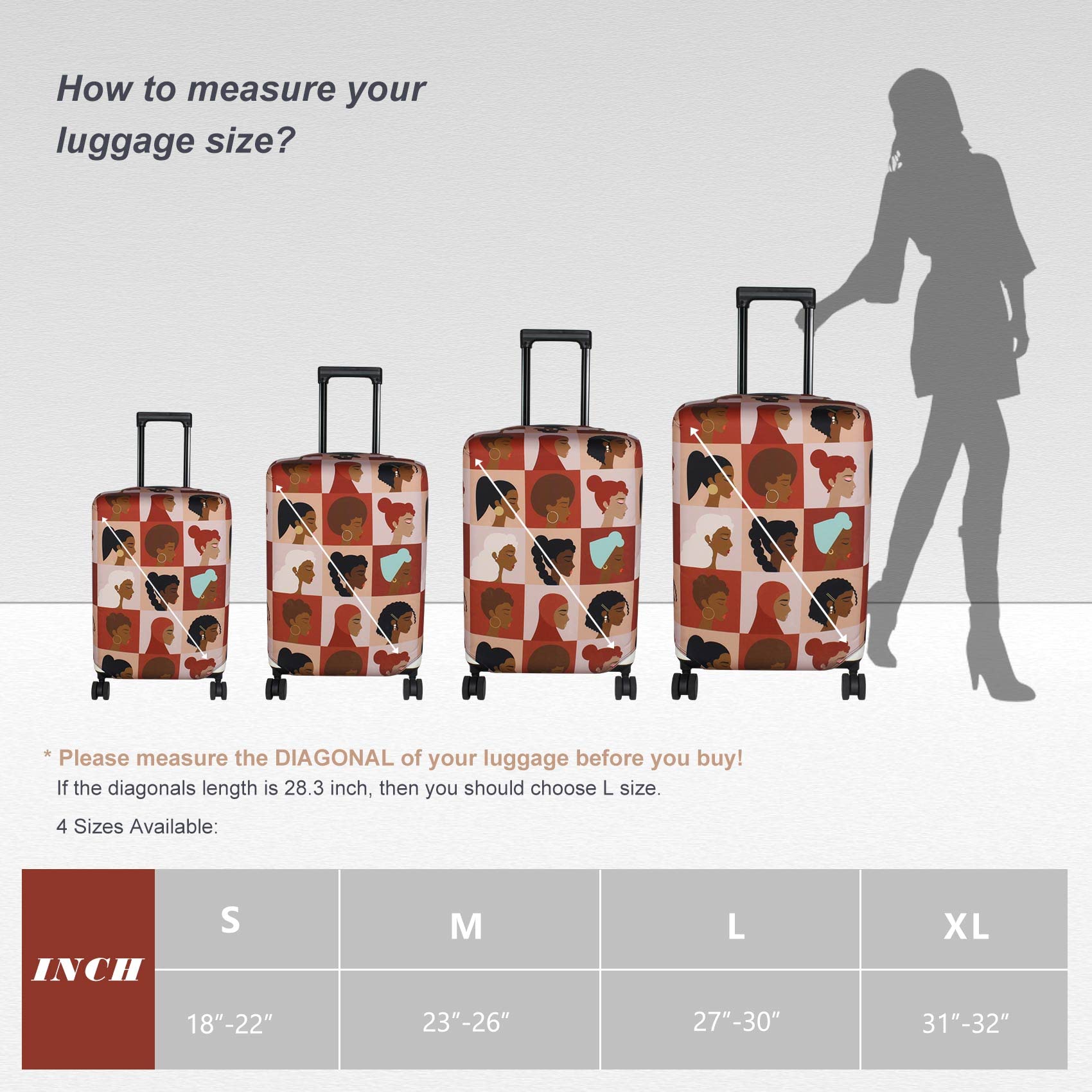 Explore Land Travel Luggage Cover Suitcase Protector Fits 23-26 Inch Luggage (Latin Girl, M)