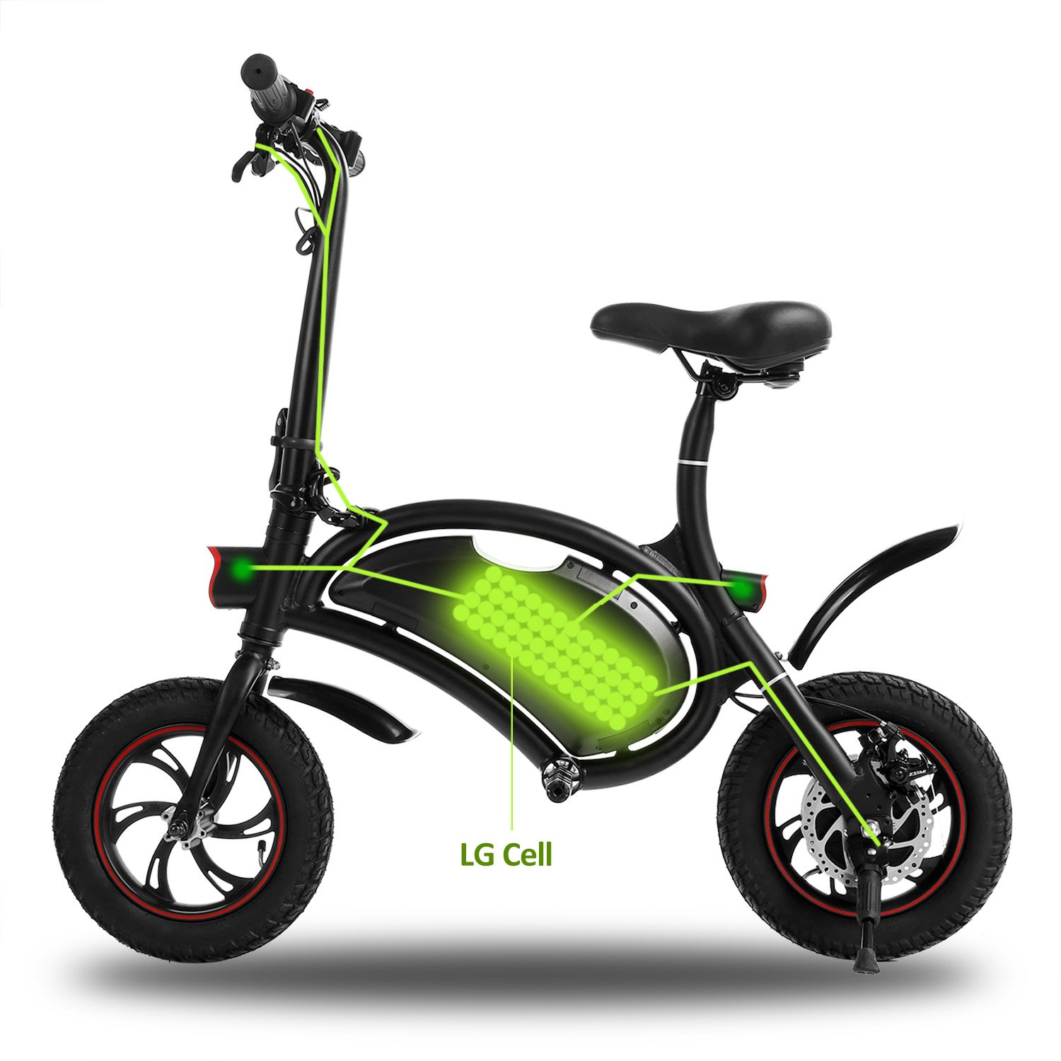 Folding Electric Bicycle, 36V Lightweight E-Bike Mini Electric Bike, Collapsible Frame Aluminum Alloy Folding Ebike with Removable Lithium-ion Battery (Black-6AH)