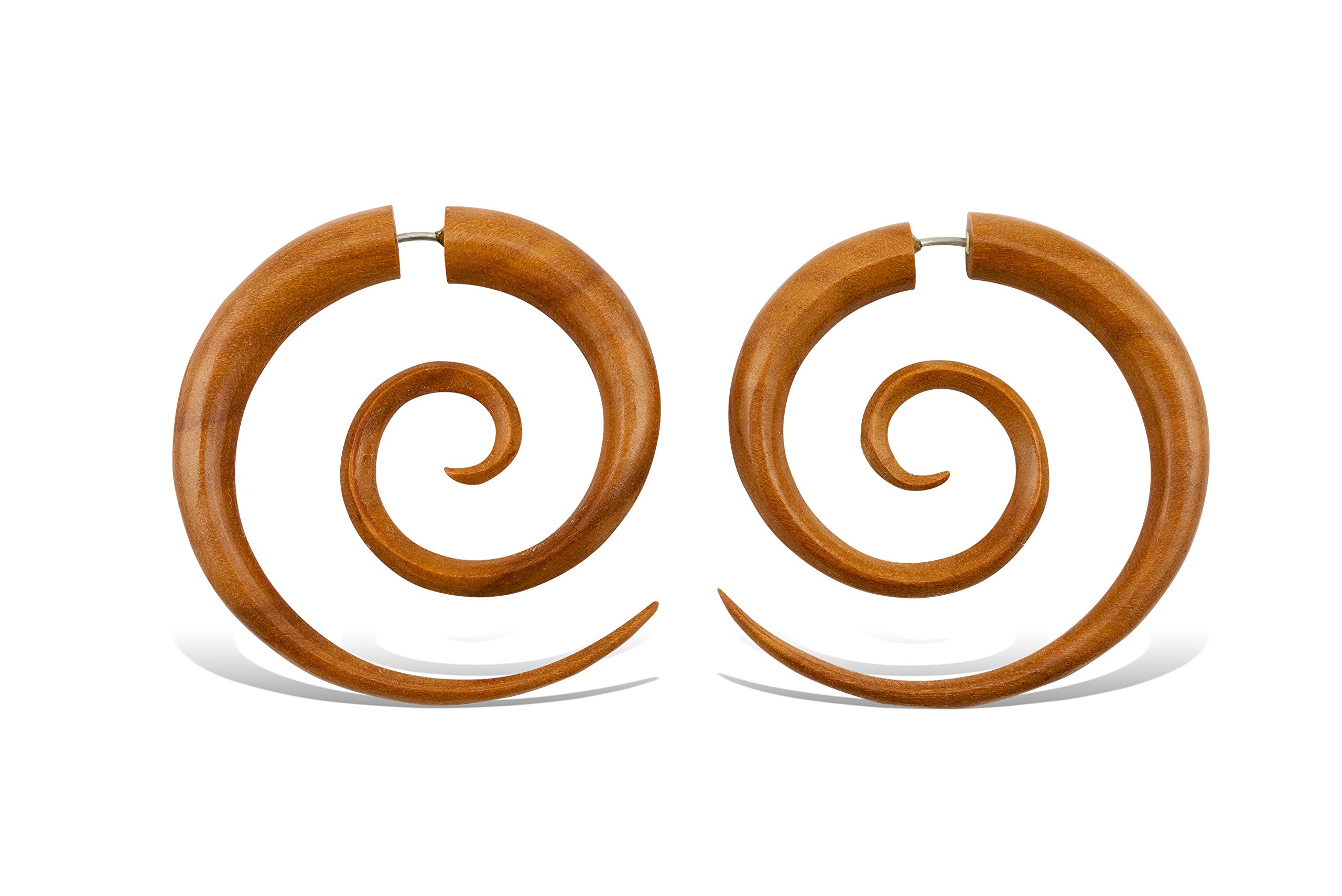 Fake Gauges Wooden Earrings Super Spirals L/Tan Sabo Wood