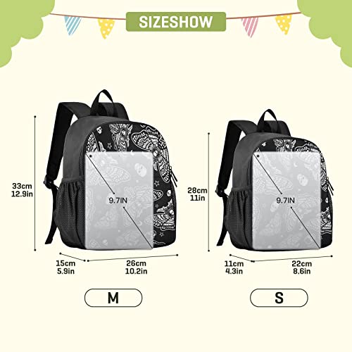 Sletend Toddler Backpack Gothic Skull Moth Waterproof Mini Backpack Boys/Girls Cute Small Backpack Kindergarten Pre School Bags (S)