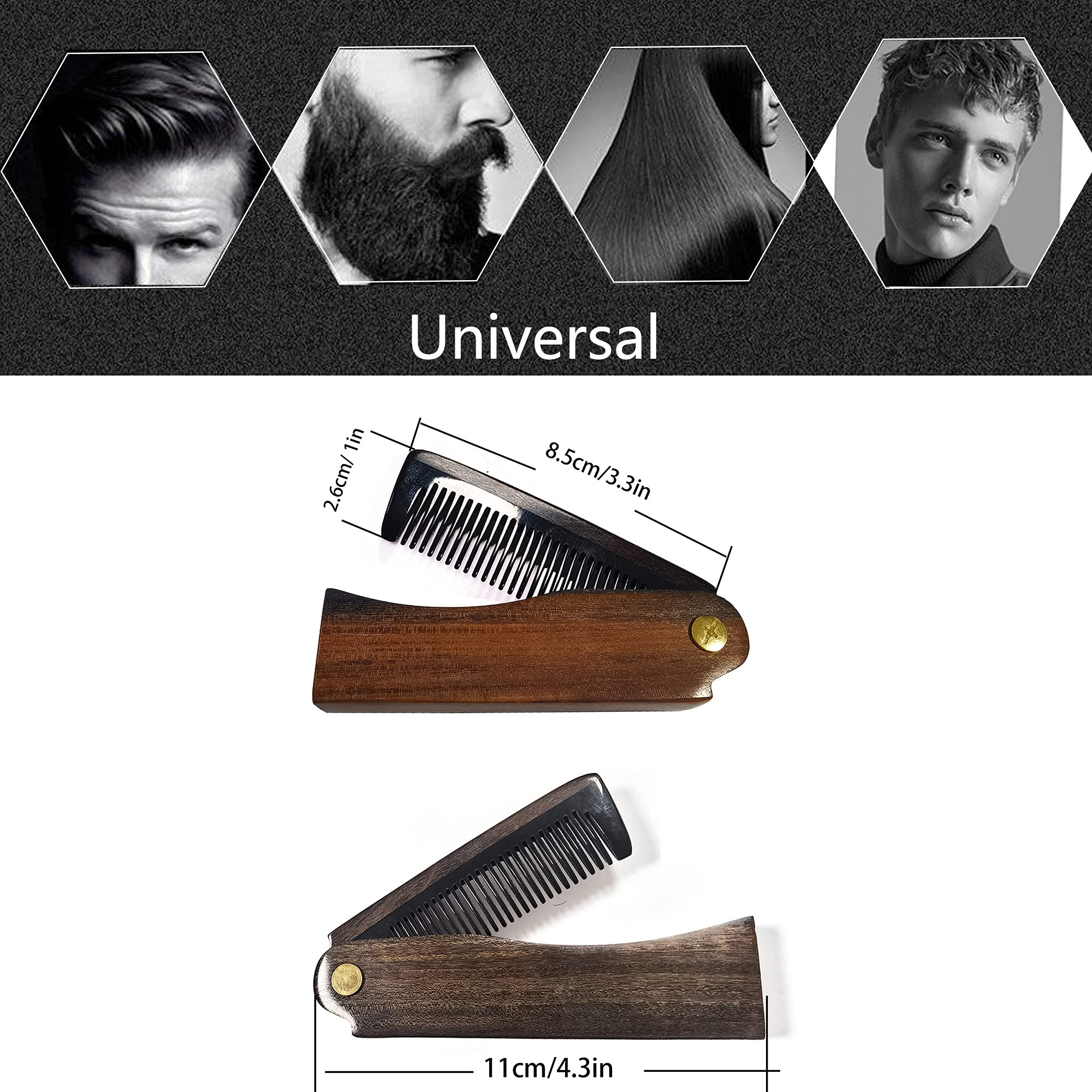Folding Beard Comb for Men's Hair,Beard,Mustache Styling Comb- Natural Wooden Beard Comb w/Gift Box,Pocket Sized for Grooming & Combing Hair, Beards and Mustaches