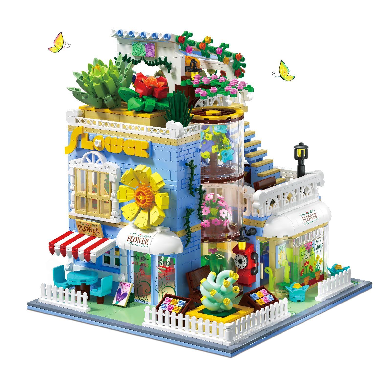 flycites Flower House Mini Building Blocks Set Succulents Store Creative Micro Bricks Bonsai Collectible Model,Gift for Adult/Teens 2091pcs(Not Compatible with Lego Set)