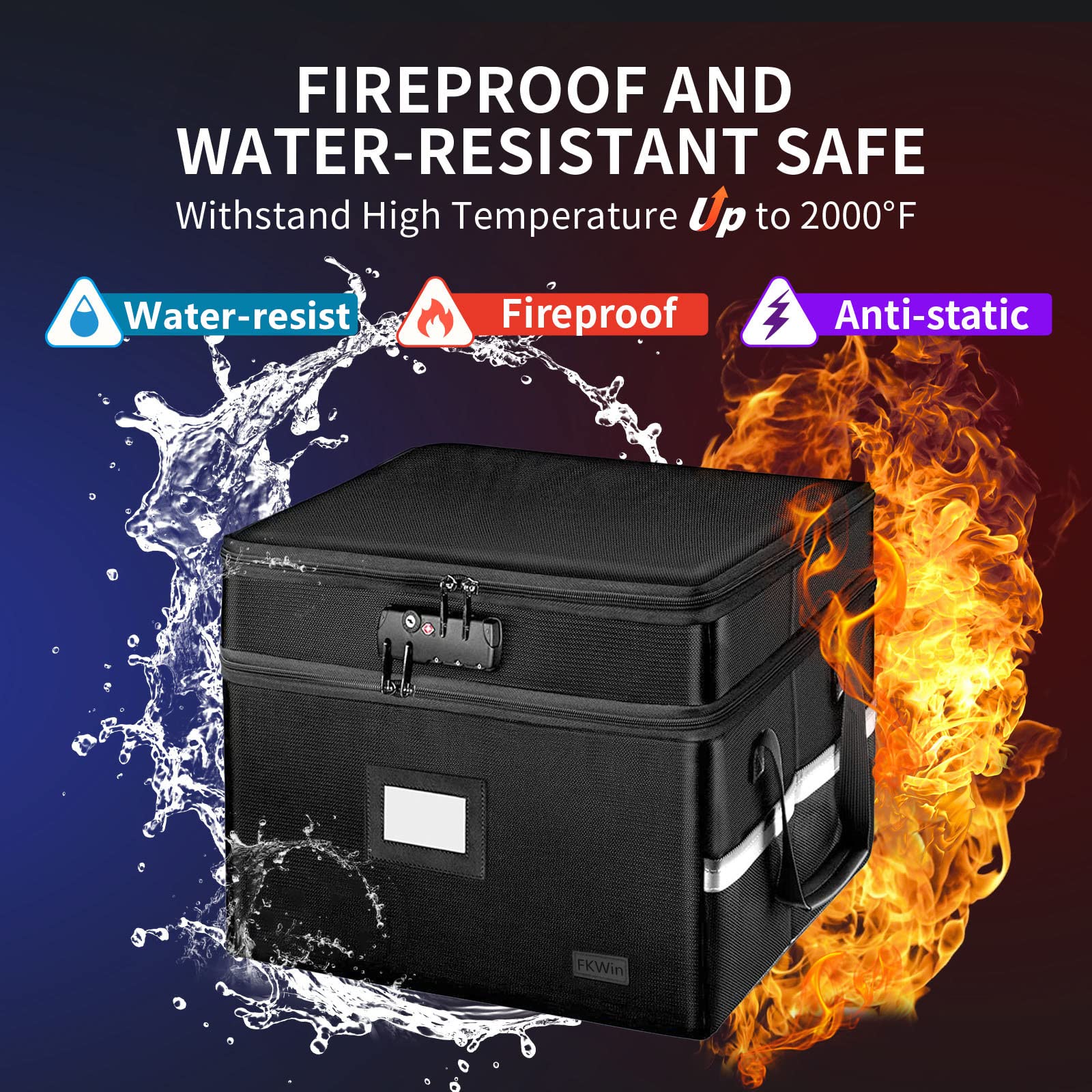 FKWin Fireproof Document Bag - 15"x11" Fireproof Bag with Zipper - Fireproof Money Bag for Cash and Documents - Dampproof Document Holder - Fireproof Envelopes for Valuables