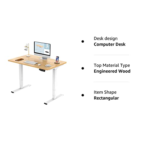 FLEXISPOT Pro 3 Stages Dual Motor Electric Standing Desk 48x30 Inches Whole-Piece Desk Board Height Adjustable Desk Electric Stand Up Desk Sit Stand Desk(White Frame + Natural Desktop)