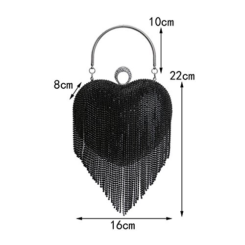 Flada Rhinestone Handbag for Women Dazzling Heart Shaped Cluth Purse and Evening Bag, Blue, Medium