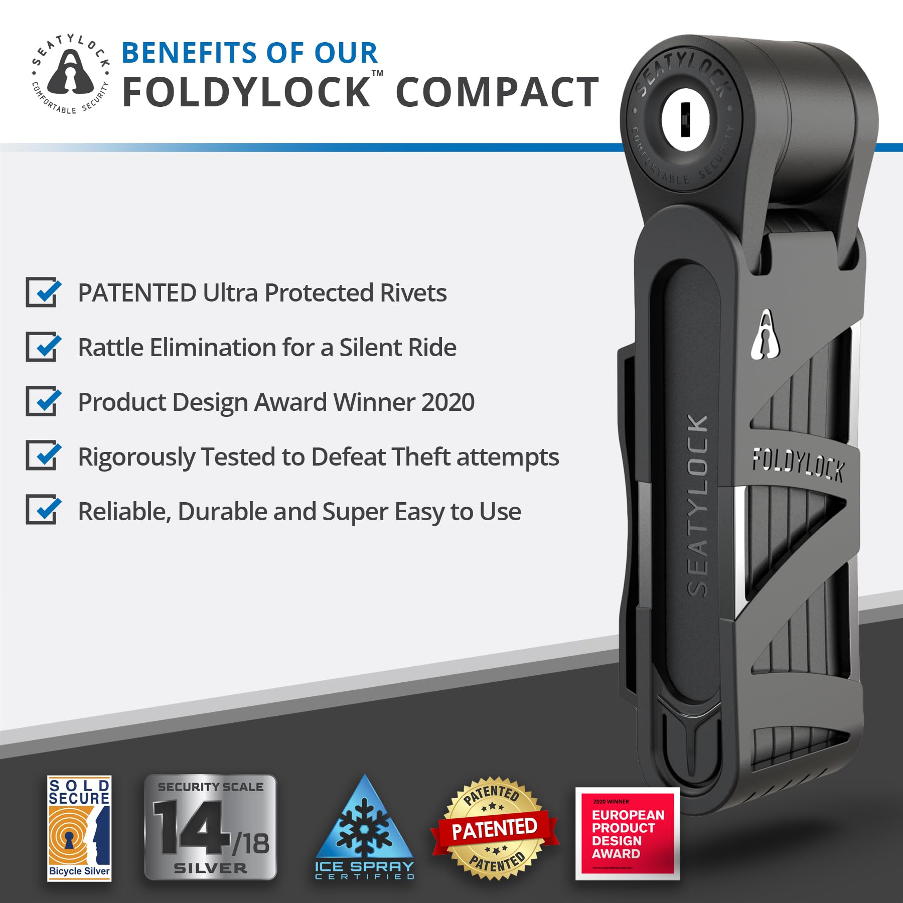 FoldyLock Compact Folding Bike Locks - Set of 2 Matching Bike Locks with 6 Identical Keys - Patented Lightweight Heavy Duty Anti Theft Locks with Carrying Cases for Bicycles and E-Bikes - 85 cm