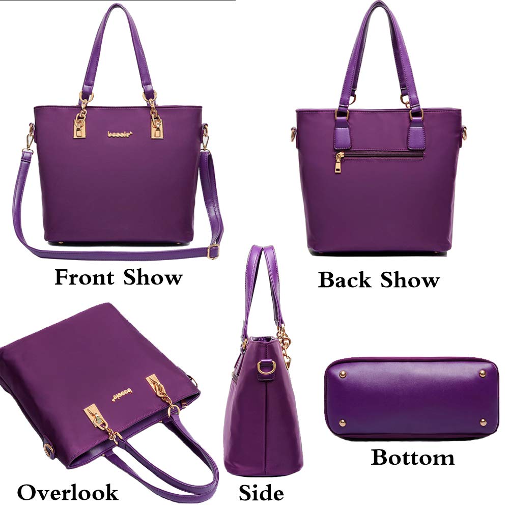 FiveloveTwo Women 6Pcs Handbag Set Nylon Top Handle Bag Totes Satchels Crossbody Shoulder Bags and Purse Clutch