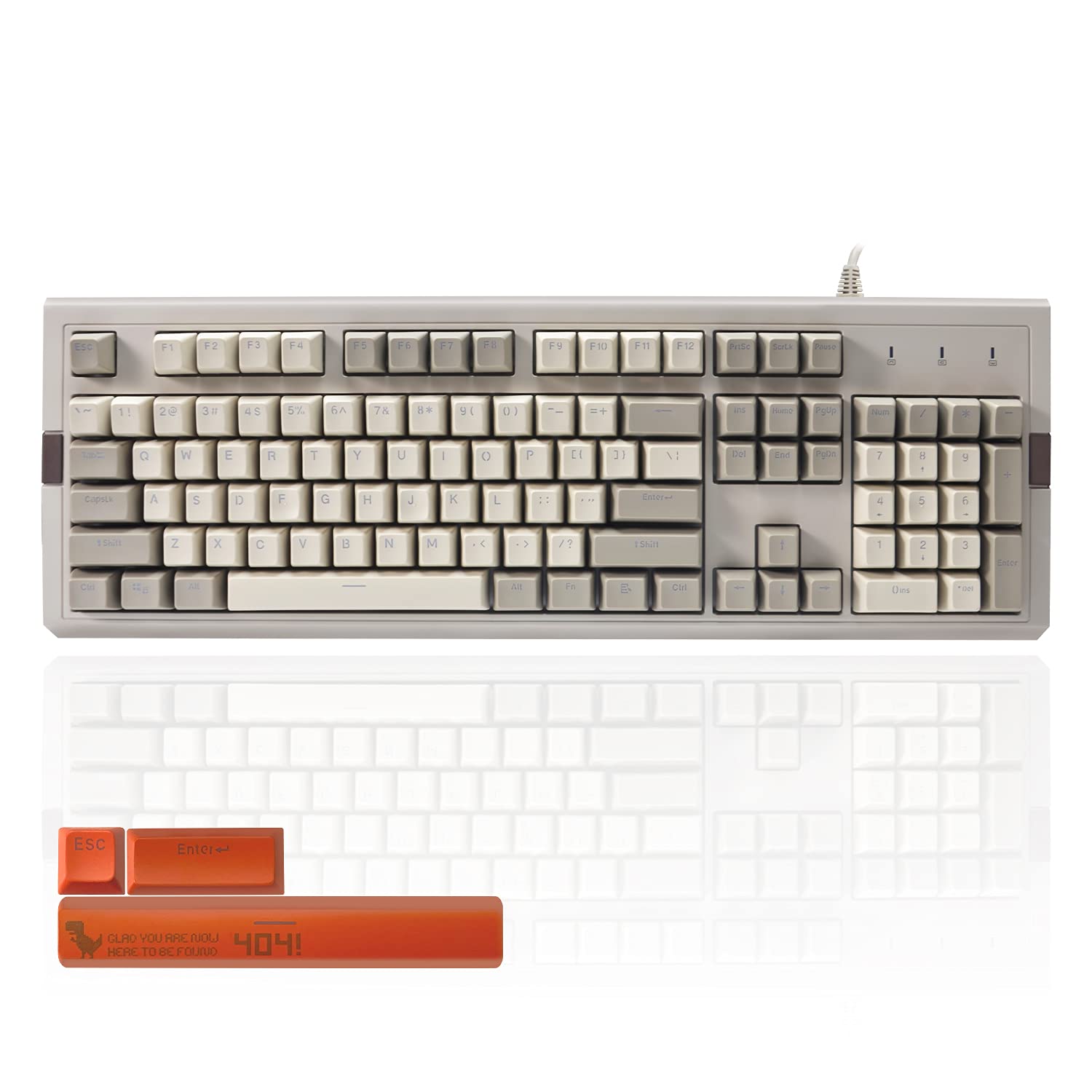 FLAGPOWER AK510 Retro RGB Mechanical Gaming Keyboard 104 Keys Anti-Ghosting - PBT SA Spherical Keycaps - Classic Grey-White Matching - RGB Backlight - Blue Switches