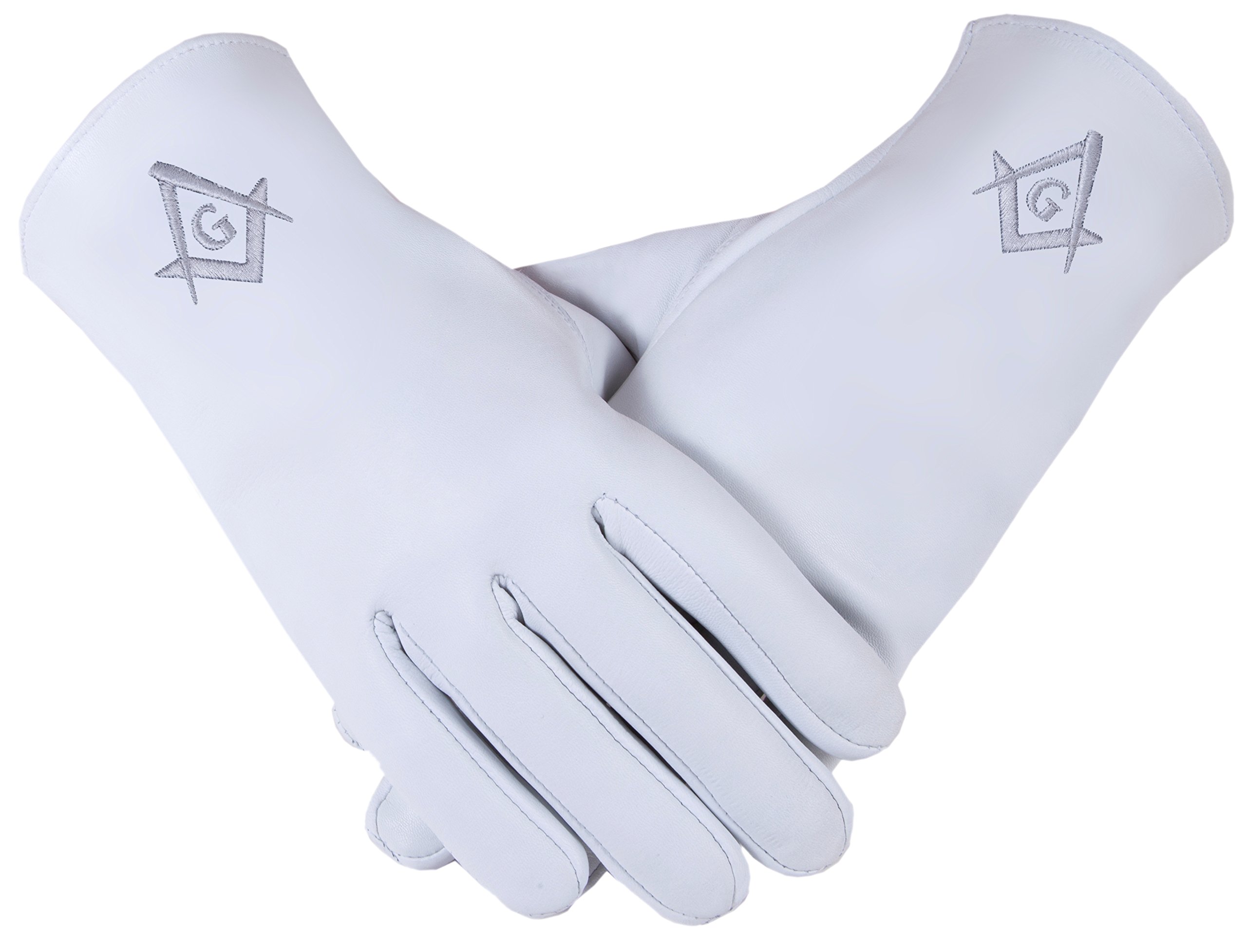 Freemasons Masonic White Leather Gloves with SC&G in Silver Embroidered.Size XX-Large