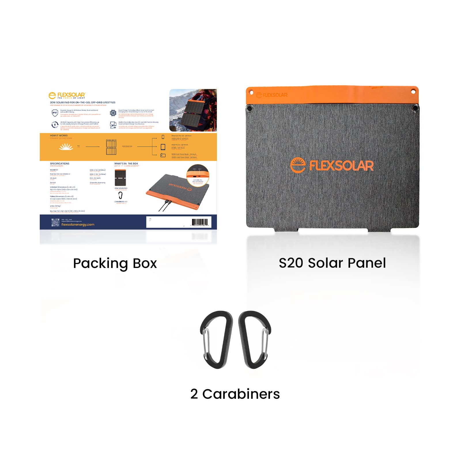 FlexSolar 20W Portable Solar Panel, High-Efficiency Monocrystalline PV Module Power Charger with Dual USB Ports for Phones, Tablets, Power Bank, Camera and Other Off-Grid Applications
