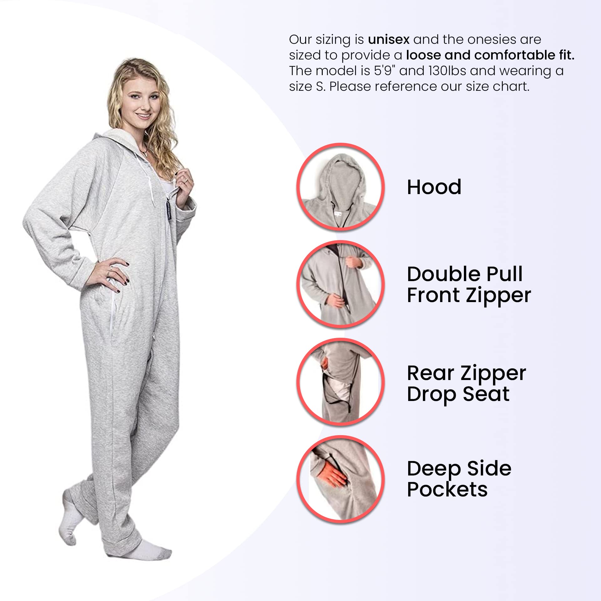 Forever Lazy Heavyweight Adult Onesie - Drift Away Gray - S