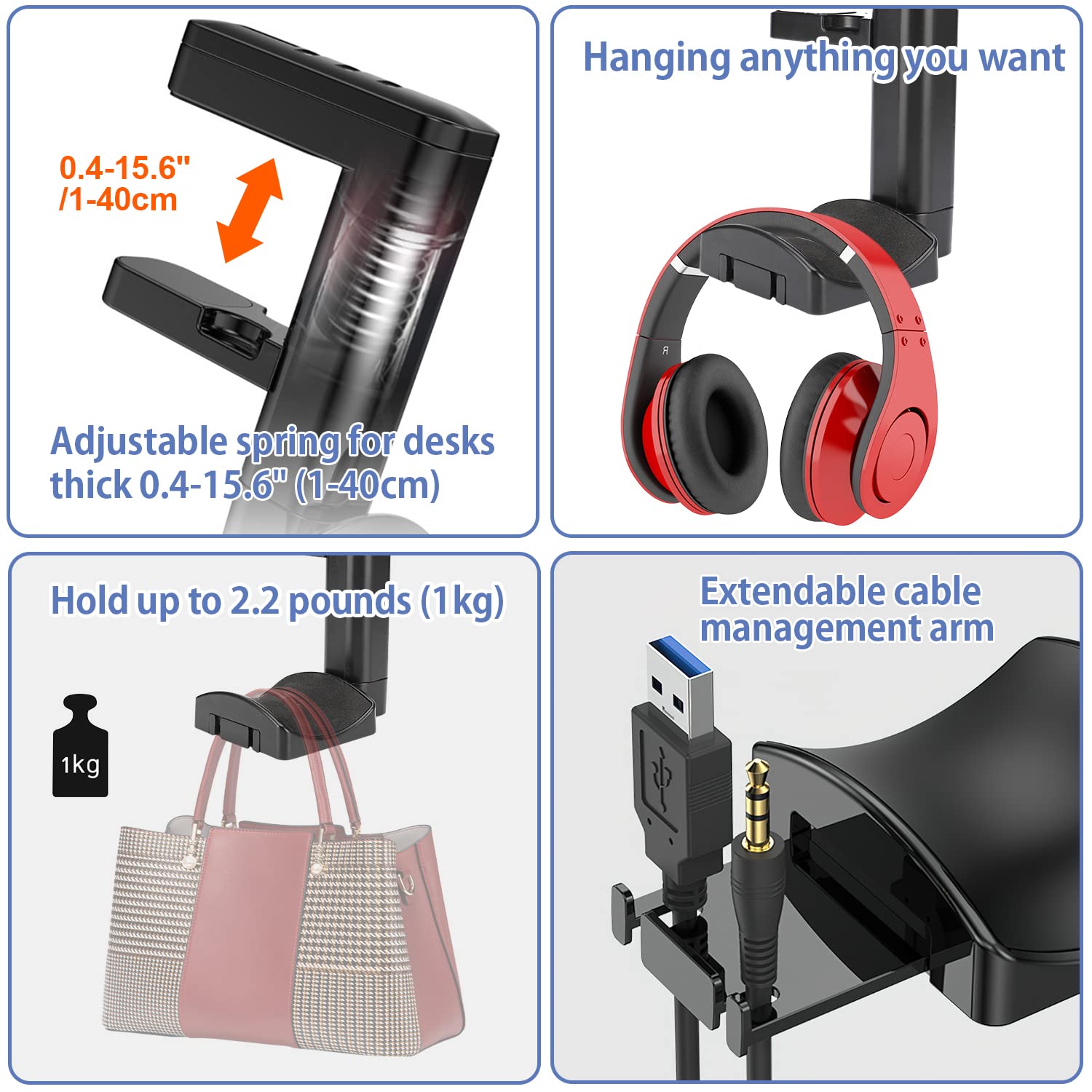 Mystery Headset Holder with Hub - Multi-Function Headphone Hanger Hook with USB Hub & Memory Card Readers -Under Desk Headphone Stand Mount for Office, Computer File Transfer, PC Accessories