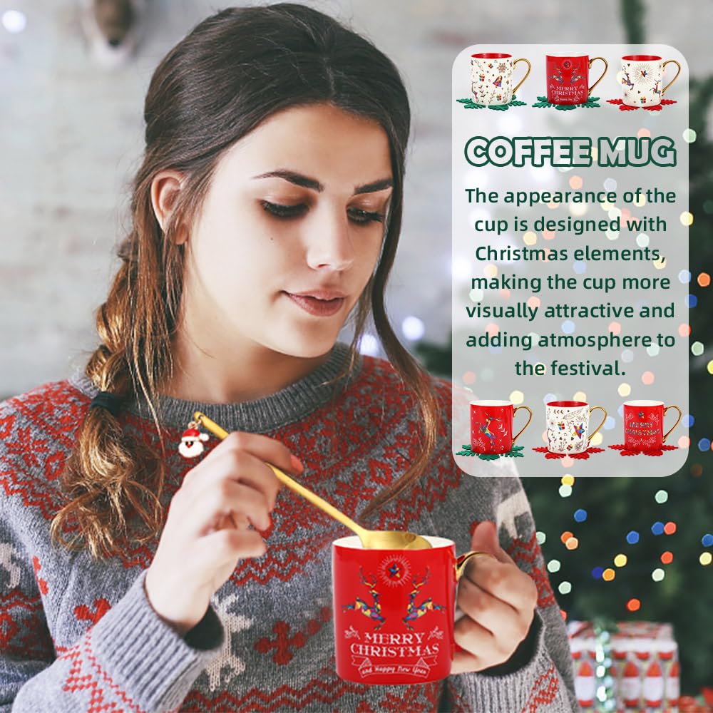 FLLETY Coffee Mug,Tea Cup Set,Coffee Cups Ceramic Travel Mug, Mug With Saucer And Spoon,Halloween Mugs With Gift Box For Women - Christmas Gift,Mothers Day Gifts