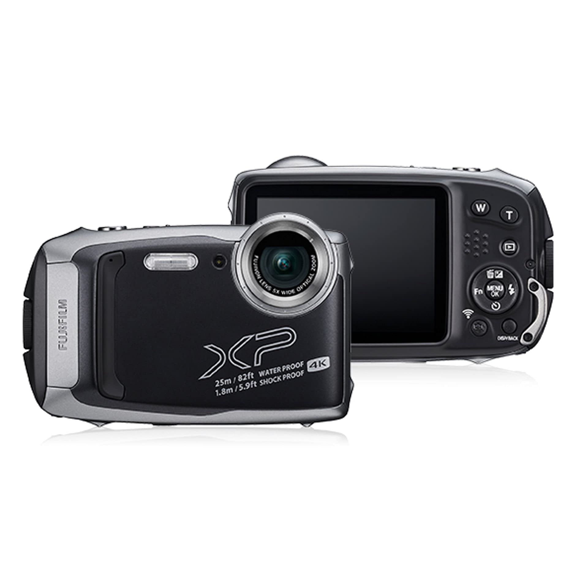 Fujifilm FinePix XP140 Waterproof Digital Camera (Dark Silver) Accessory Bundle with 64GB SD Card + Small Camera Case + Extra Battery + Battery Charger + Floating Strap + More