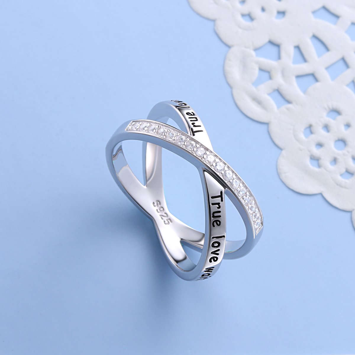 FLYOW Purity Ring S925 Sterling Silver True Love Waits Infinity Criss Cross Rings for Women Lady Size 6