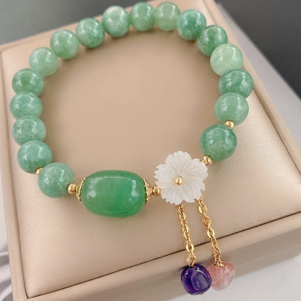 Feng Shui Jade Wealth Bracelet Authentic Jade Lotus 14K Gold Jewelry Healing Chakra Meditation Crystal Amulet Lucky Wealth Ward Off Evil Spirits Bracelet Gifts for Women Men