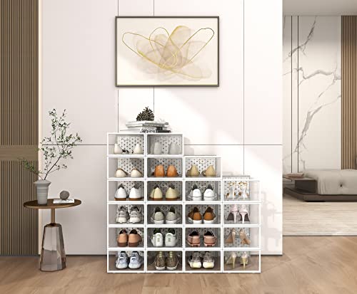 Pinkpum Shoe Storage Boxes, Shoe Organizer for Closet Clear, Shoe Boxes Clear Plastic Stackable, Folable Storage Bins with Lids,12 Pack