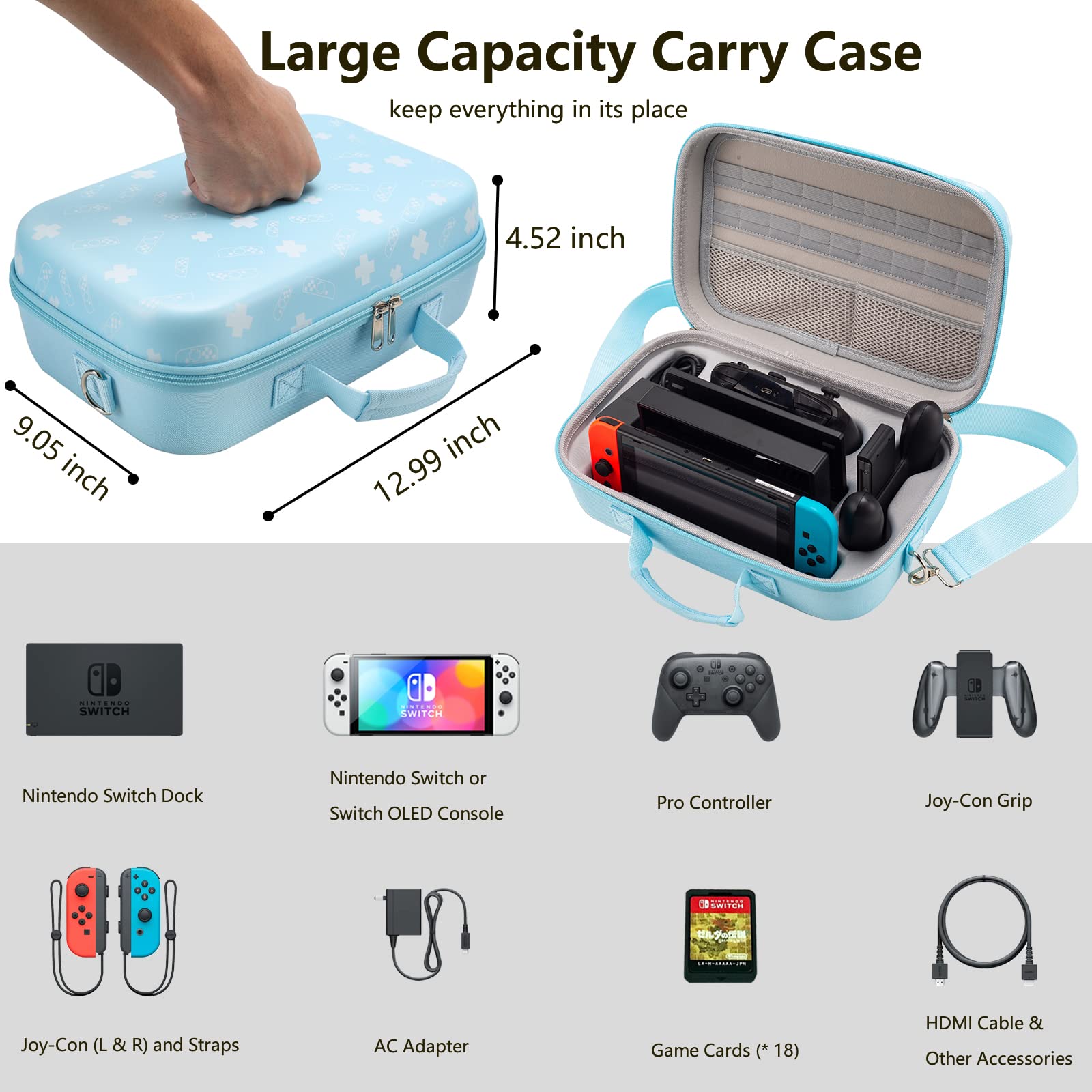 Flyekist Zelda Carrying Case for Nintendo Switch/Switch OLED Model, Portable Hard Travel Case All Protective Soft Lining 18Games Storage Bag for Switch Console Pro Controller & Accessories