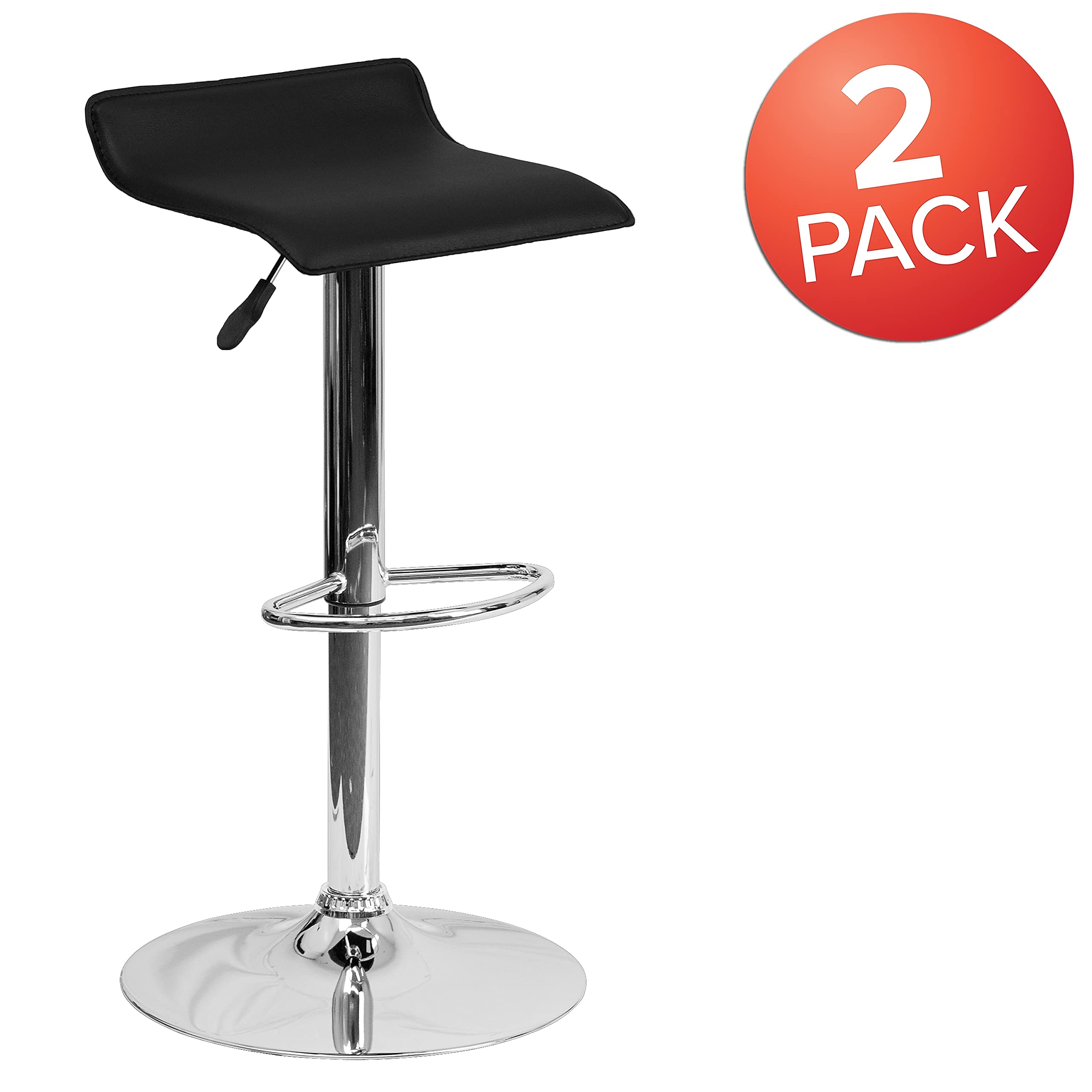 Flash Furniture 2 Pack Contemporary Red Vinyl Adjustable Height Barstool with Solid Wave Seat and Chrome Base