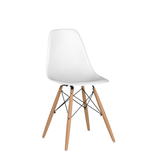 Flash Furniture Elon Series Plastic Modern Dining Chairs with Wooden Legs, Mid-Century Side Chairs for Dining Rooms and Offices, Set of 2, White