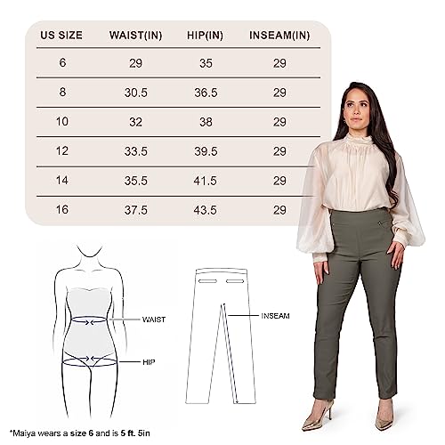 FITSIGHT Women's Work Causal Millennium Super Stretch Slim Fit Yoga Career Dress Pull on Pant with 5 Pocket (as1, Numeric, Numeric_12, Regular, Regular, Olive, Regular)