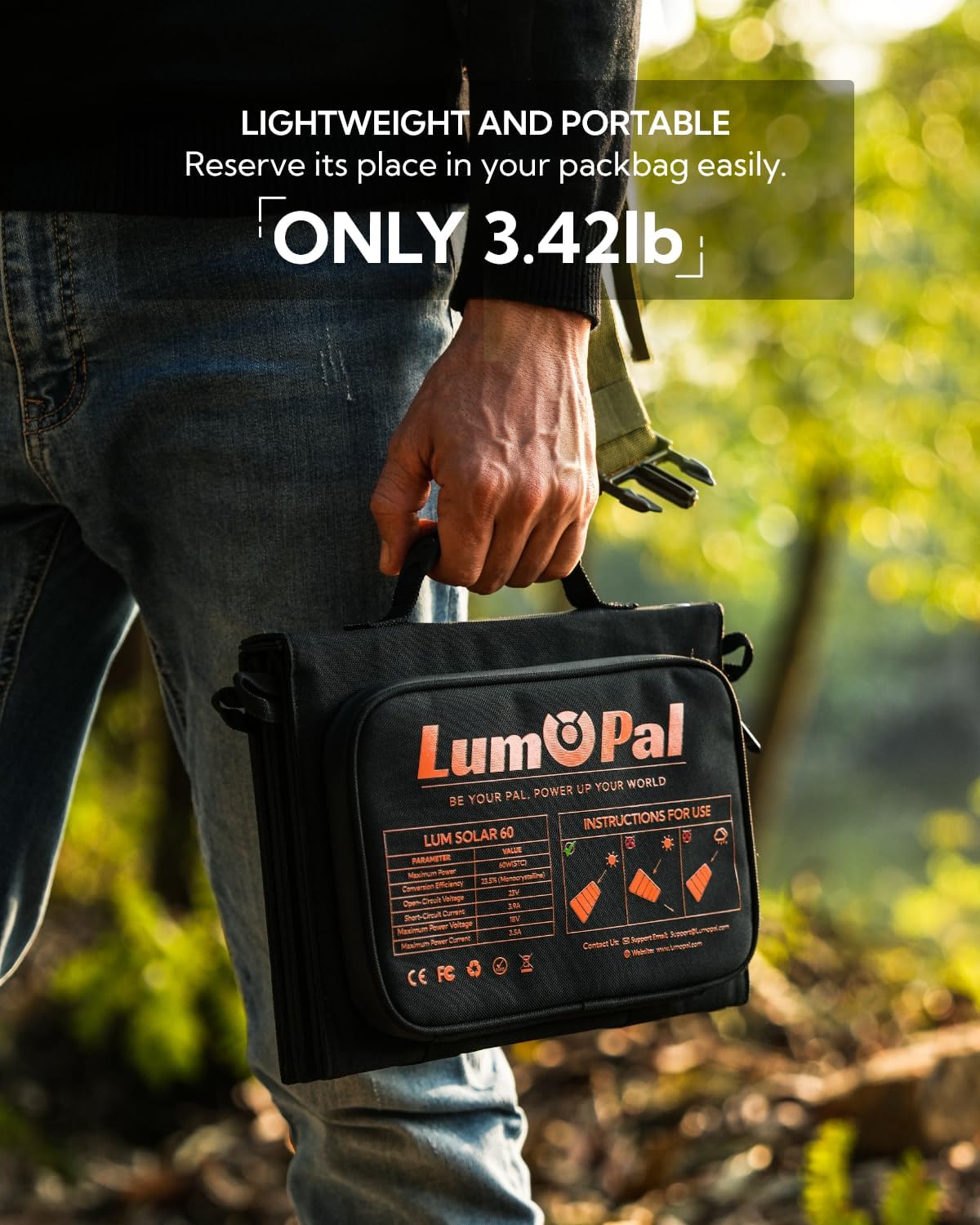 Foldable Solar Panel, LUMOPAL 60W Portable Folding Solar Charger Kit with USB-C PD60W 5V USB-A QC3.0 DC18-20V Ports,IP65 Waterproof for RVCamping Backpacking Compatible with Phone Tablet Power Station