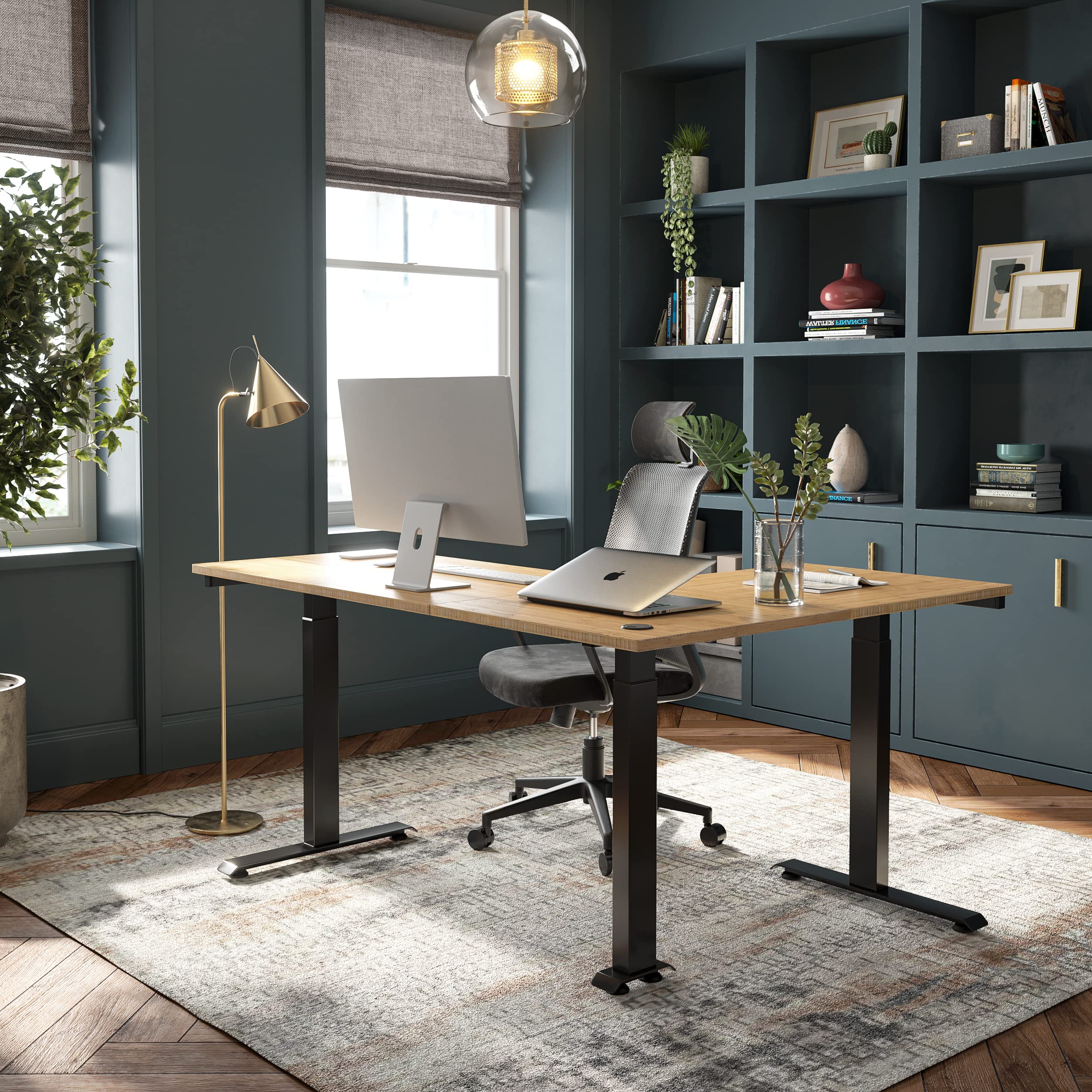 FEZIBO Triple Motor L Shaped Standing Desk Frame Height Adjustable, Electric Standing Desk Legs for 55 Inches to 75 Inches Desk Tops, Home Office Sit Stand Desk Base, White (Frame Only)