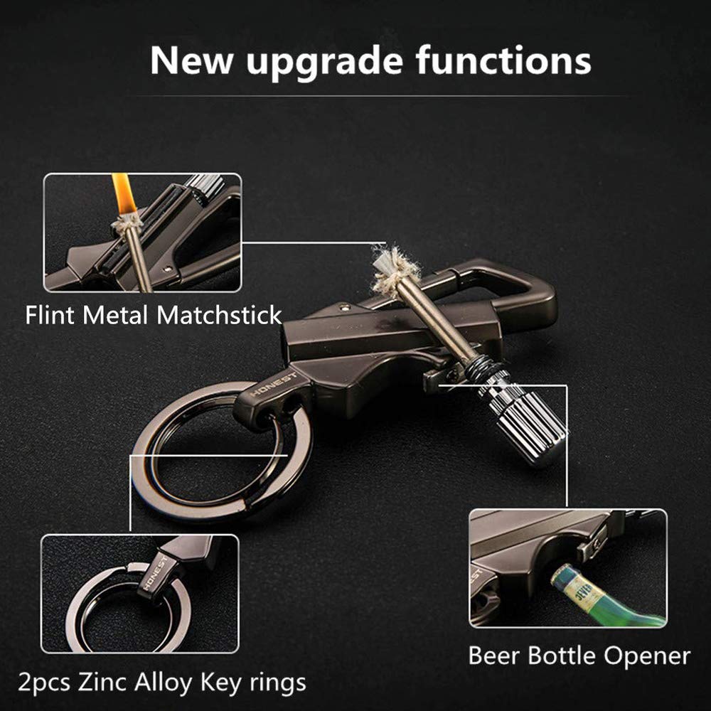 Flint Metal Permanent Match Fire Starter and Bottle Opener Car Keychain Kerosene Fillable Lighter Gift Male Female Outdoor(Kerosene not Include) (Black)
