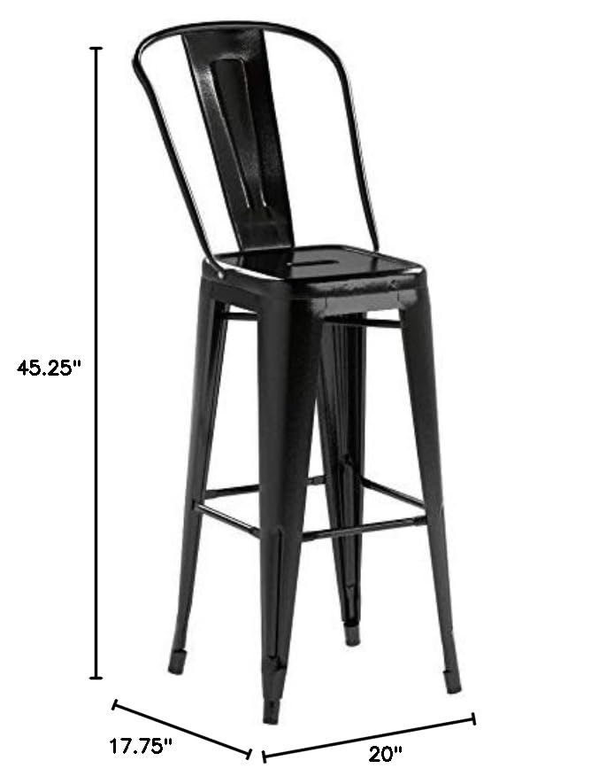 Flash Furniture Lily Commercial Grade 4 Pack 30" High Black Metal Indoor-Outdoor Barstool with Removable Back