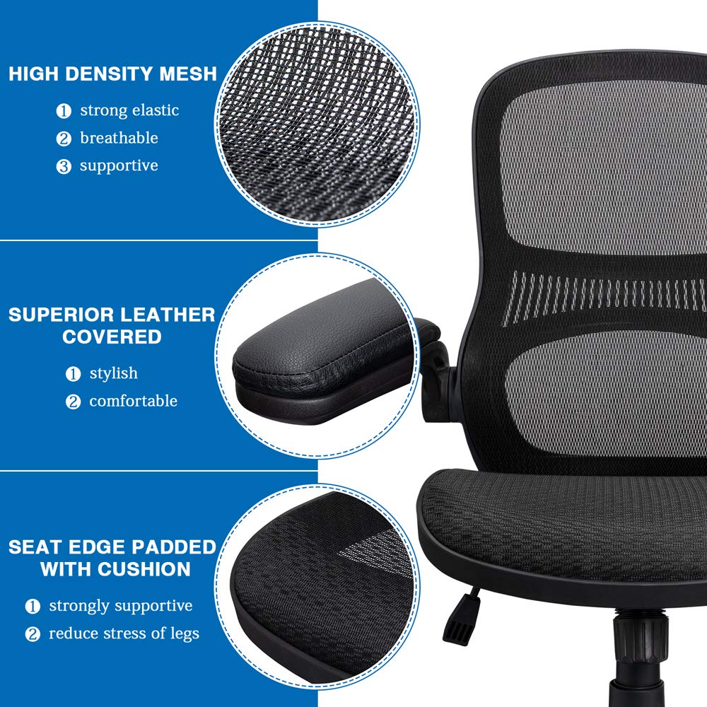 Funria Mid Back Mesh Office Chair Adjustable Ergonomic Swivel Executive All Mesh Task Chair with Flip Up Armrests Lumbar Support Computer Desk Chair
