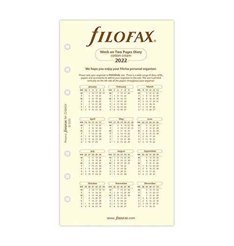 Filofax Personal Week on Two Pages Cotton Cream English 2022 Diary