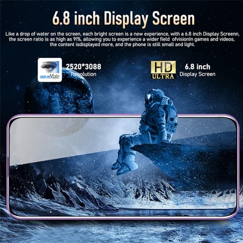 ExAchat 5G Unlocked Cell Phones,Smart Phone with 6.8" HD Screen,8GB+256GB,6800mAh,64MP+24MP Camera,Android Phones with Powerful Qualcomm Chips,Support SIM/Face ID/GPS/Fingerprint Unlock(Black)